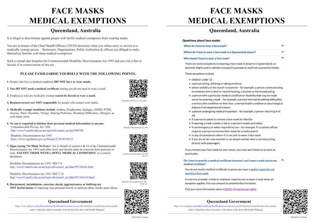 Australia - Face Mask Exemptions
