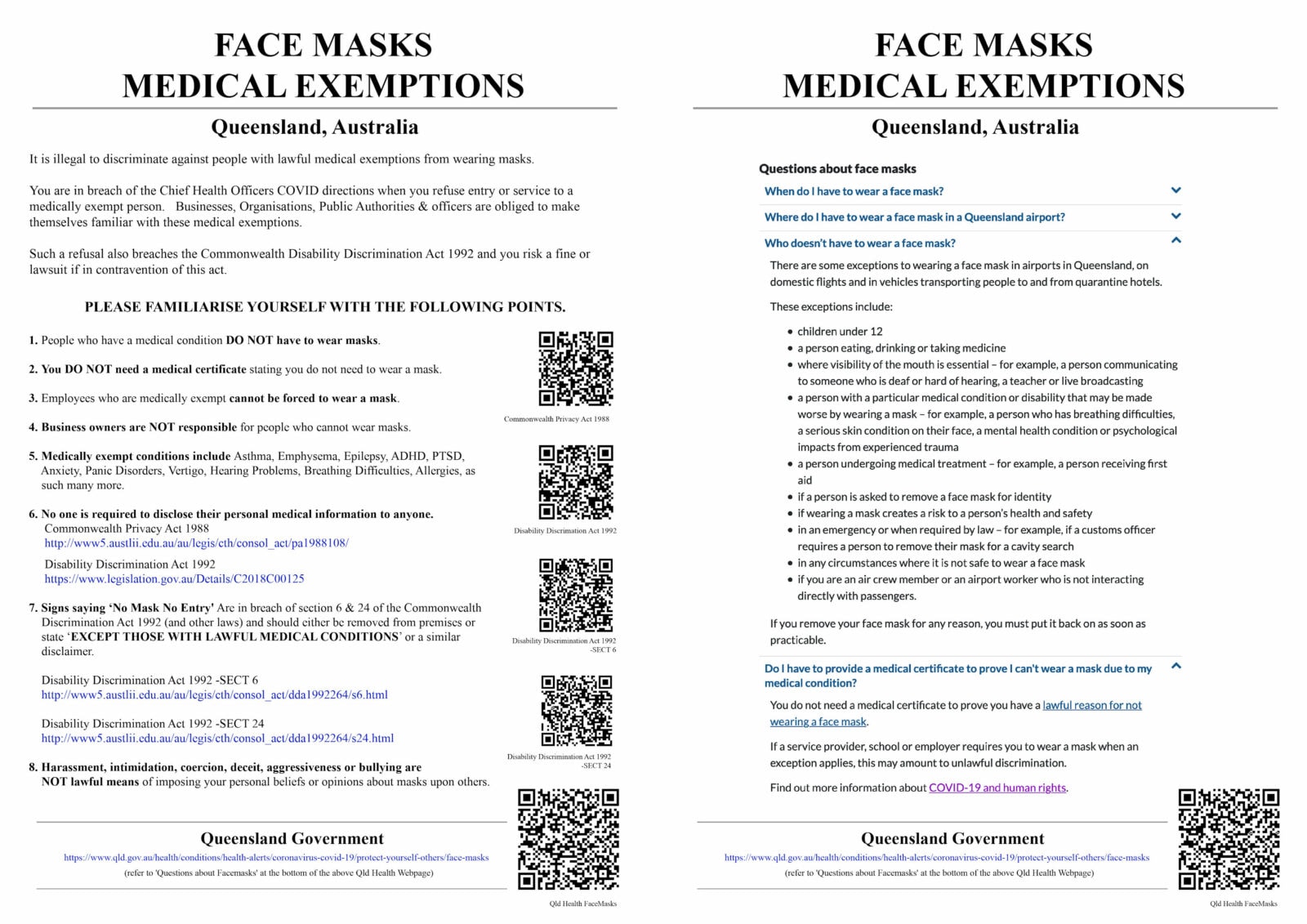 Australia - Face Mask Exemptions