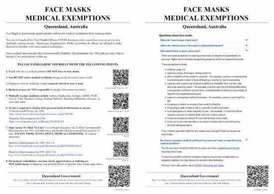 Australia - Face Mask Exemptions