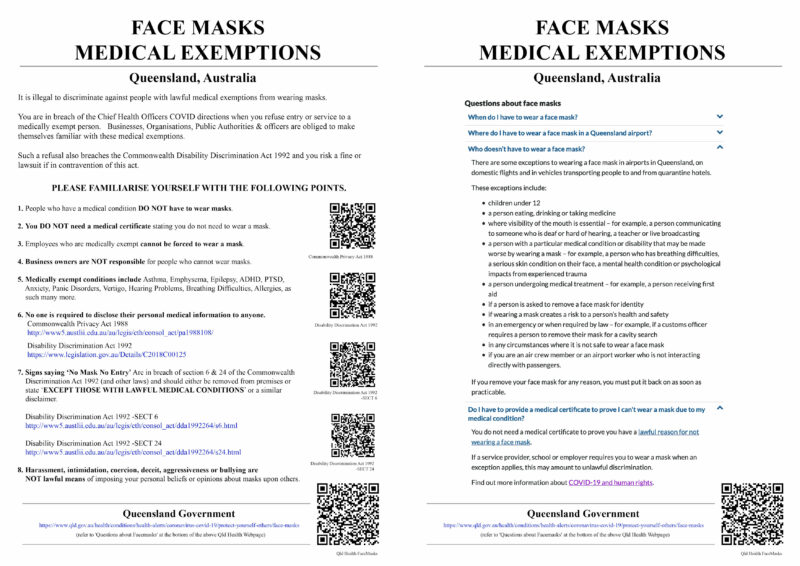 Australia - Face Mask Exemptions