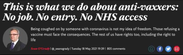 This is what we do about Anti-Vaxxers: No job. No entry. No NHS (Health ...
